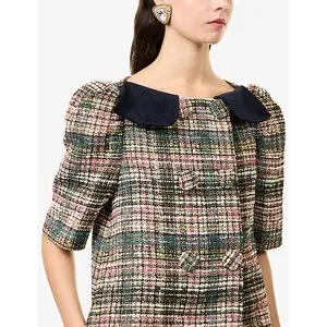 SHUSHU/TONG Contrast-collar Checked Woven Coat