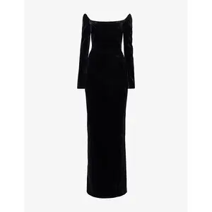 MUGLER Off-shoulder Fitted Velvet Gown