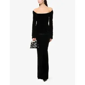 MUGLER Off-shoulder Fitted Velvet Gown