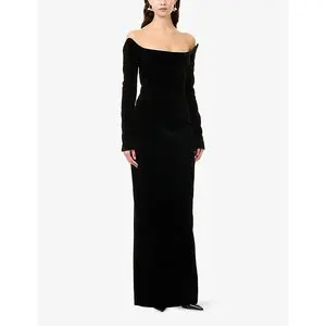 MUGLER Off-shoulder Fitted Velvet Gown