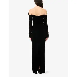 MUGLER Off-shoulder Fitted Velvet Gown