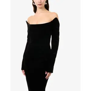 MUGLER Off-shoulder Fitted Velvet Gown