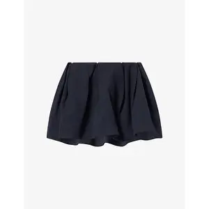 SHUSHU/TONG Gathered Pleated Wool Mini Skirt - Navy Blue