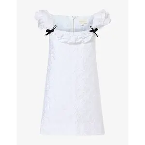 SHUSHU/TONG Lace-trim Cotton-blend Mini Dress - White