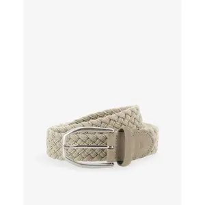Boggi Milano Suede-trim Woven Wool-blend Belt - Sand