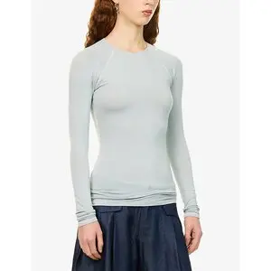 PEACHY DEN Susie Long-sleeve Stretch-woven Top