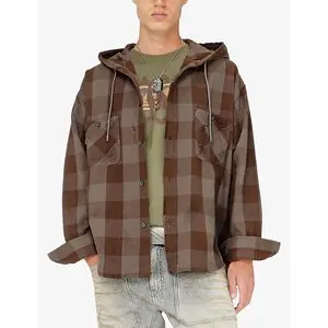DIESEL® Distressed Check-flannel Cotton Hooded Shirt
