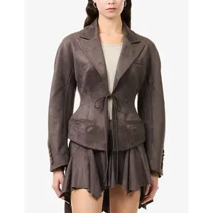 OUDE WAAG Structured Tie-up Faux-suede Jacket