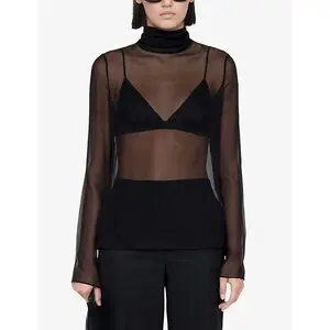 ALLSAINTS Kumi High-neck Long-sleeve Silk Top - Black