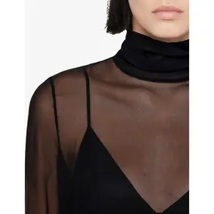 ALLSAINTS Kumi High-neck Long-sleeve Silk Top - Black