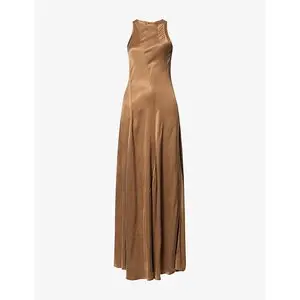 OUDE WAAG Bias-cut Racer-back Satin Maxi Dress - Camel