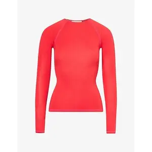 PEACHY DEN Susie Long-sleeve Stretch-woven Top - Cherry