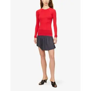 PEACHY DEN Susie Long-sleeve Stretch-woven Top