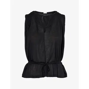 PEACHY DEN Blanche Keyhole Tie Woven Top