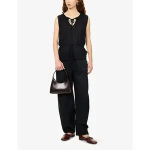 PEACHY DEN Blanche Keyhole Tie Woven Top