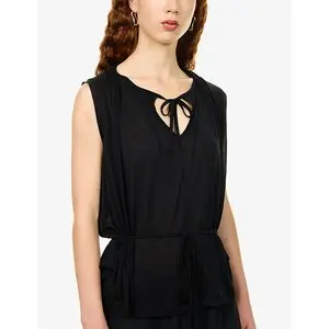 PEACHY DEN Blanche Keyhole Tie Woven Top