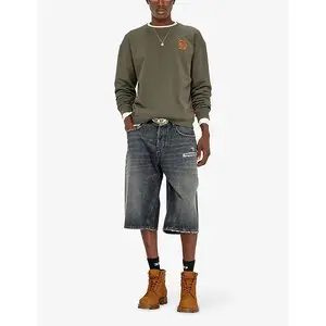 DIESEL® Embroidered Flock-print Crewneck Cotton Jumper
