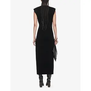 ALLSAINTS Kayla Sleeveless Padded-shoulder Merino-wool Midi Dress - Black