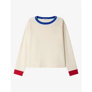 Sandro Round-neck Contrast-trim Wool-blend Jumper - Ecru