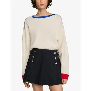 Sandro Round-neck Contrast-trim Wool-blend Jumper