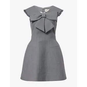 SHUSHU/TONG Bow-embellished Wool-blend Midi Dress - Grey