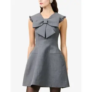 SHUSHU/TONG Bow-embellished Wool-blend Midi Dress