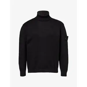Stone Island Ghost Knitted Cotton-blend Roll-neck - Black