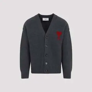 AMI Paris Wool Cardigan Sweater - Grey