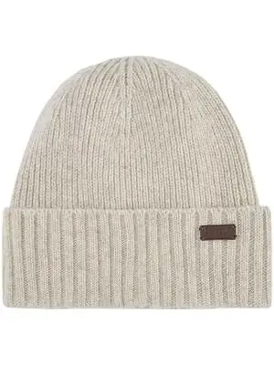 Barbour Wool Blend Ribbed Knit Logo Patch Pull-on Style Turn-up Brim Hat - Grey
