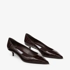 JIMMY CHOO Amelia Shiny Croc Embossed Leather Pumps - Sambuco