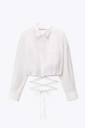 Alexander Wang Wrap Shirt W/ Crystal Stud Collar White