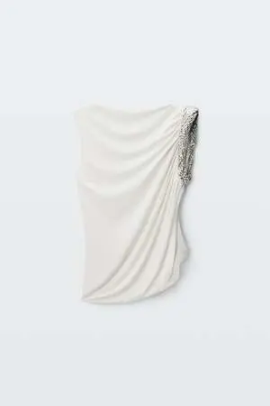 Alexander Wang Sleeveless Top W/ Hotfix Twist Drape - Ivory