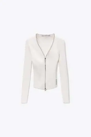 Alexander Wang V-neck Long Sleeve Pointelle Zip Cardigan White