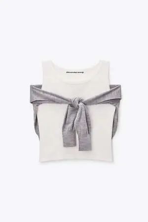 Alexander Wang Layered Tank With Tie-front Sweater Detail - Heather Grey/white