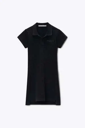 Alexander Wang Crystal Hotfix Polo Dress Washed Black