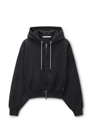 Alexander Wang Crystal Hotfix Drawcord Zip-up Hoodie - Black