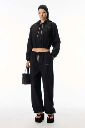 Alexander Wang Rhinestone Drawcord Mid-rise Track Pant - Black