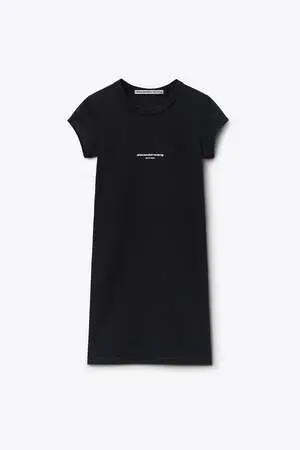 Alexander Wang Logo Fitted Short Sleeve Mini Dress - Black