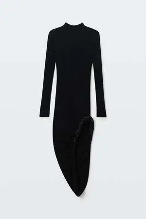 Alexander Wang Long Sleeve Dress W/ Twisted Drape Hem - Black