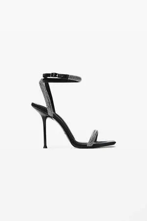 Alexander Wang Julie Crystal Hotfix 105mm Ankle Strap Sandal - Black/silver