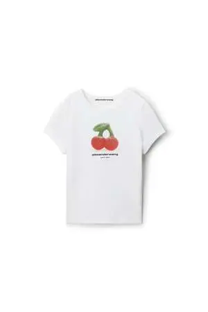 Alexander Wang Fitted Ringer Tee W/ Cherry Graphic - White