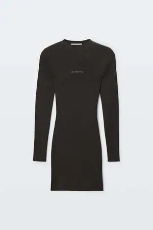 Alexander Wang Textured Logo Long Sleeve Crewneck Dress - Cola