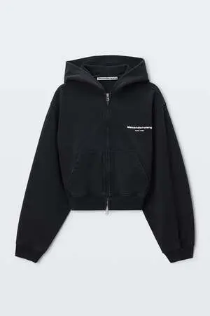 Alexander Wang Logo Print Zip-up Hoodie - Washed Black