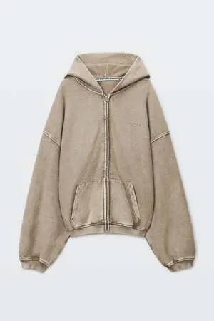 Alexander Wang Crystal Hotfix Oversized Zip-up Hoodie - Fallen Rock