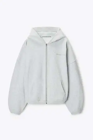 Alexander Wang Crystal Hotfix Oversized Zip-up Hoodie - Light Heather Grey