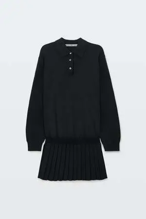 Alexander Wang Long Sleeve Polo Dress With Heat Pressed Skirt - Black