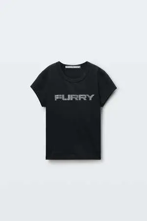 Alexander Wang Crystal Hotfix Graphic Fitted Short Sleeve Tee - Black