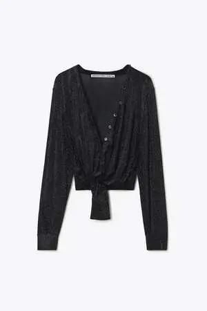 Alexander Wang Crystal Hotfix Knotted Deep V-neck Cardigan Black