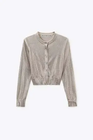 Alexander Wang Crystal Hotfix Cropped Cardigan - Champagne