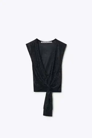 Alexander Wang Crystal Hotfix Deep V-neck Knotted Tank - Black